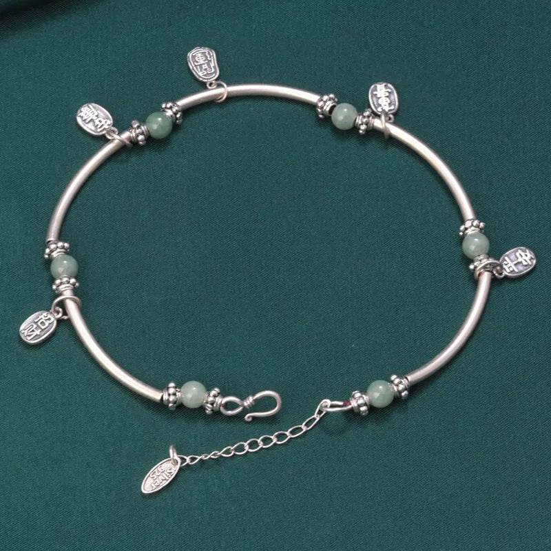 Yuma - Chain ankle Silver and adventurine – Terre de Siam