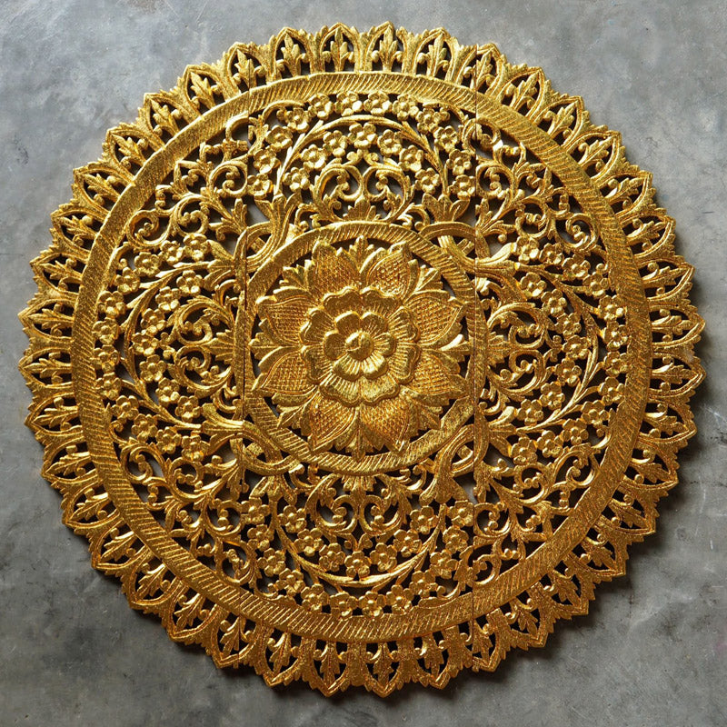 Round Lotus golden wall panel - 90 cm