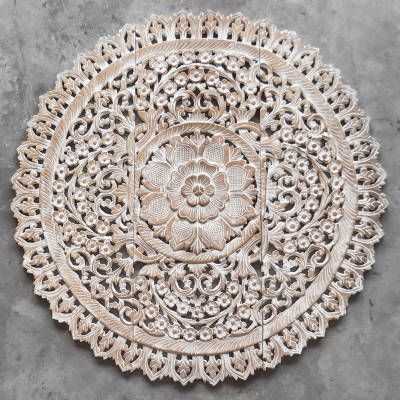 White Vintage Lotus round wall panel - 90 cm – Terre de Siam